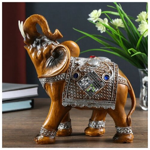 Сувенир полистоун "Слон в попоне-кольчуге с мозаикой и золотыми узорами" 21х9х19,5 см