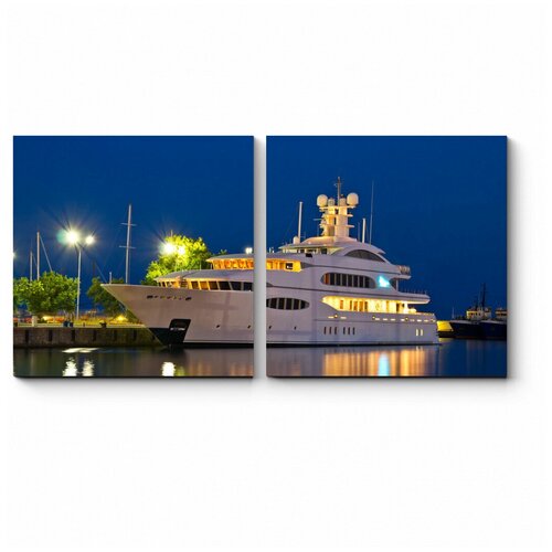 Модульная картина Красавица-яхта в ночном порту 90x45