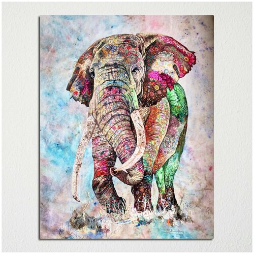 Картина на Стекле - "Цветной Слон", размер 60х45 см