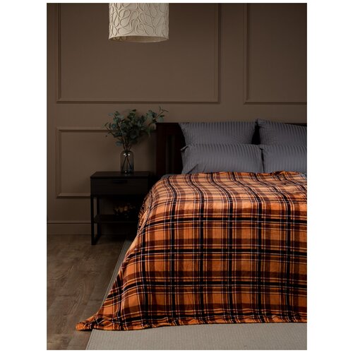 Плед TexRepublic Absolute flannel 150х200см, 1,5 спальный, фланелевый, покрывало на диван, теплый, мягкий, коричневый с принтом Клетка