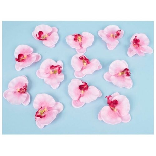 Искусственные цветки орхидеи фаленопсис розовые, 10 см, 12 шт. в упаковке, для декора