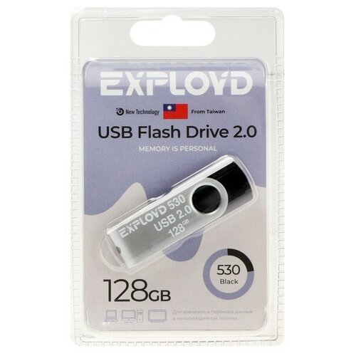 Флешка Exployd 530, 128 Гб, USB2.0, чт до 15 Мб/с, зап до 8 Мб/с, чёрная