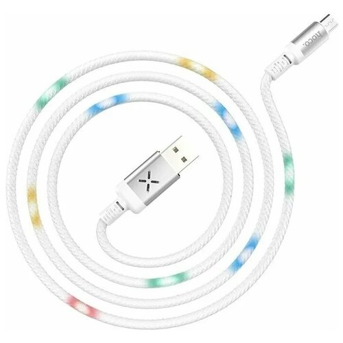Кабель USB - микро USB HOCO U63 Spirit, 1.2м, круглый, 2.4A, нейлон, светящийся, белый