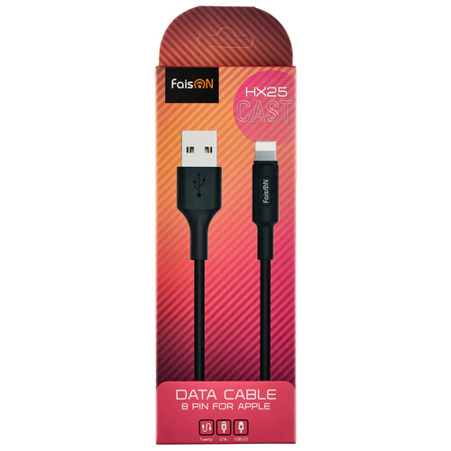 USB кабель - 8 pin FaisON HX25 CAST, 1.0м, круглый, 2.1A, силикон, цвет: чёрный