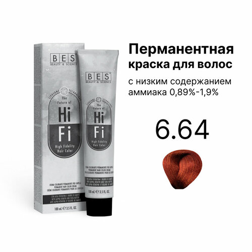 BES Перманентная крем-краска для волос HI-FI, 6.64 красно-медный темный блонд, 100 мл