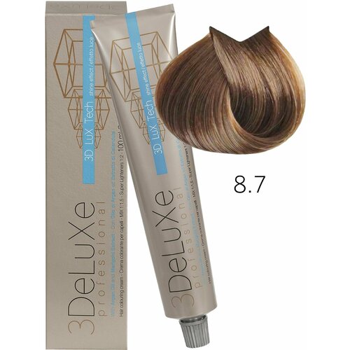 3Deluxe крем-краска для волос 3D Lux Tech, 8.7 блондин коричневый кашемир, 100 мл