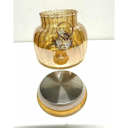 Заварочный чайник стеклянный бочонок с пружинкой в носике деревянная крышка и силиконовым уплотнителем объемом 1л