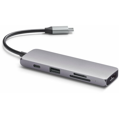 USB-хаб Satechi USB-C Multiport Pro для Macbook с портом USB-C. Порты: 1 x USB 3.0, SD, microSD, 1 x HDMI, 1 x USB-C. Цвет серый