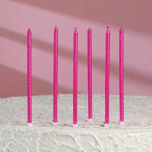 Свечи для торта "Классические" с подставкой, 13 см, 6 шт, розовые