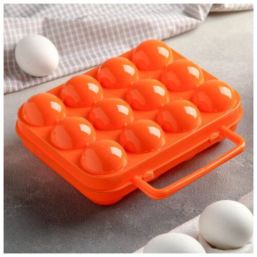 Контейнер для хранения яиц с ручкой, 20×7 см, 12 ячеек, цвет микс