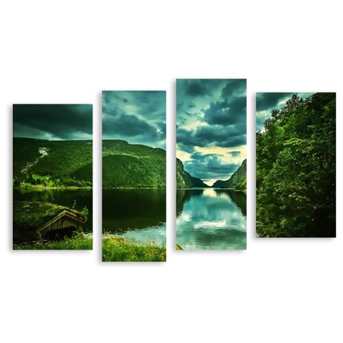 Модульная картина на холсте "Пасмурное озеро" 150x92 см