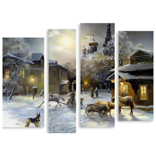 Модульная картина на холсте "Зима в деревне" 120x95 см