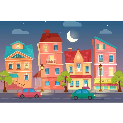 Иллюстрация город, детская картина постер 20 на 30 см, шнур-подвес в подарок