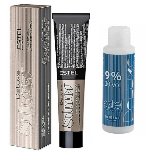 ESTEL De Luxe silver крем-краска для седых волос + оксигент De Luxe 9% 60 мл, 5/76 светлый шатен коричнево-фиолетовый, 60 мл
