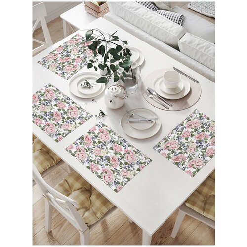 Комплект тканевых салфеток JoyArty "Розы и листья" для сервировки стола, 32x46 см, 4шт.