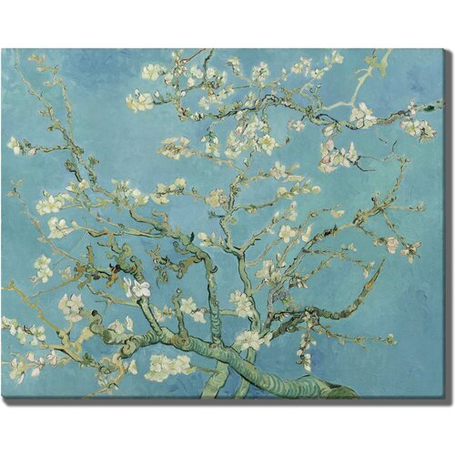 Картина для интерьера на холсте Винсента Ван Гога "Цветущие ветки миндаля" 63х80, холст без подрамника