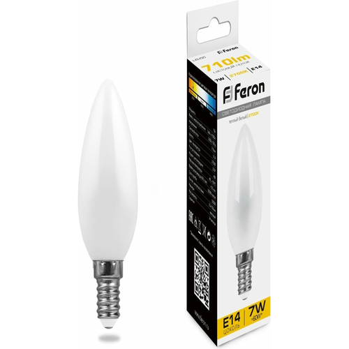 Лампа светодиодная LED 9вт Е14 белый матовая свеча | код 25799 | FERON (4шт. в упак.)
