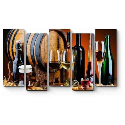Модульная картина Натюрморт с деревянной бочкой и вином 160x92