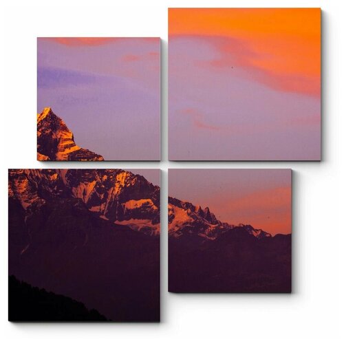 Модульная картина Оранжевый закат над гималайскими горами 80x80