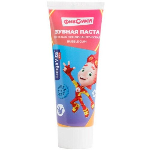 Детская профилактическая зубная паста Longa Vita Фиксики Bubble Gum, 78 гр. от 3-х лет
