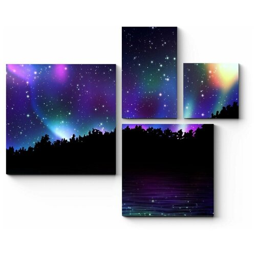 Модульная картина Ночное сияние над лесом 92x77