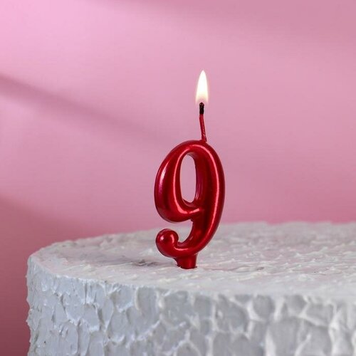 Омский свечной завод Свеча для торта "Овал", цифра "9", рубиновая, 5,5 см