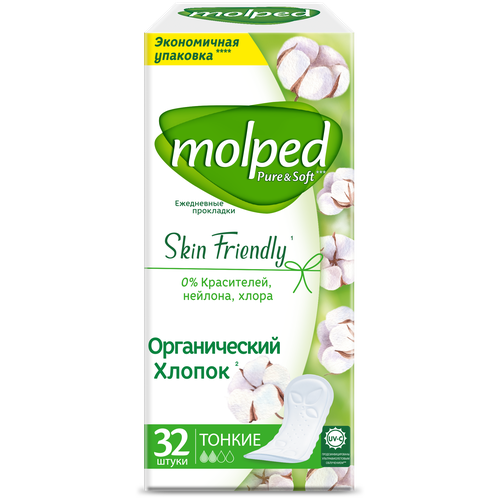 Molped прокладки ежедневные Pure&Soft, 2 капли, 32 шт.