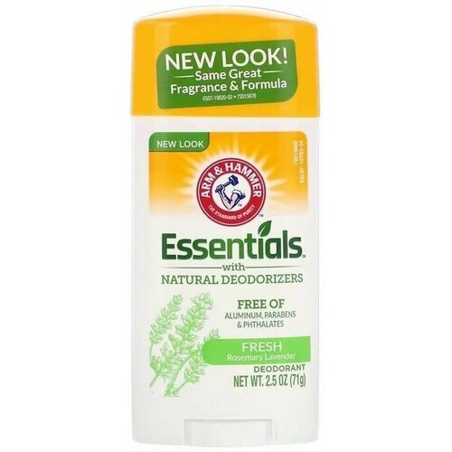 Arm & Hammer, Essentials Natural , дезодорант с натуральными дезодорирующими компонентами, свежий розмарин и лаванда, 71 г.