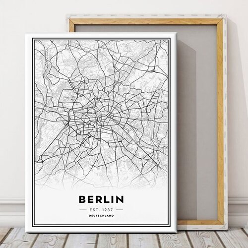Картина на холсте 40х50 см "Берлин. Карта города", Большая картина для интерьера на стену, на подрамнике