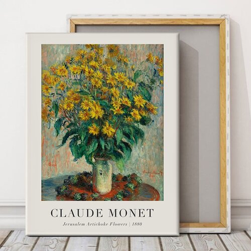 Картина на холсте 50х70 см "Клод Моне топинамбур цветы репродукция", Большая картина для интерьера на стену, на подрамнике