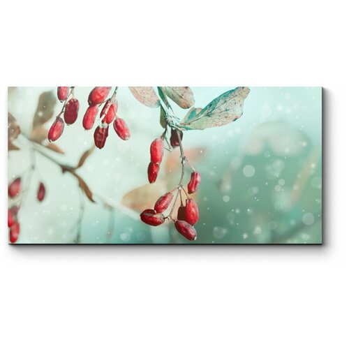 Модульная картина Красные ягоды, припорошенные снежком 110x55