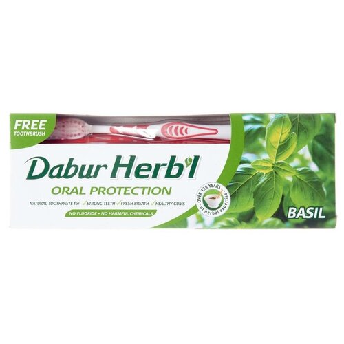 Dabur Зубная паста базилик в комплекте с зубной щеткой 150г