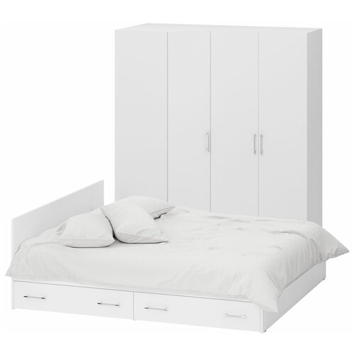 Гарнитур спальный белый № 2 Стандарт с кроватью 1800 с ящиками, цвет белый, спальное место 1800х2000 мм, без матраса, основание есть