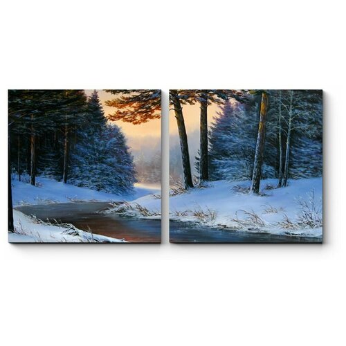 Модульная картина Холодная красота зимнего леса 50x25