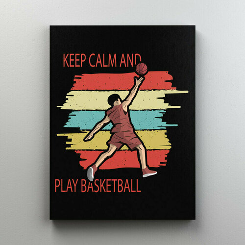 Интерьерная картина на холсте "Винтажный постер - играй в баскетбол" размер 22x30 см