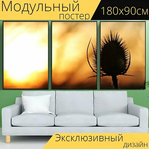 Модульный постер "Заход солнца, солнце, вечернее небо" 180 x 90 см. для интерьера