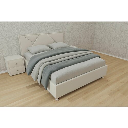 Двуспальная кровать Линда 200x200 с подъемным механизмом и с коробом для белья велюр бежевый ножки 5 см