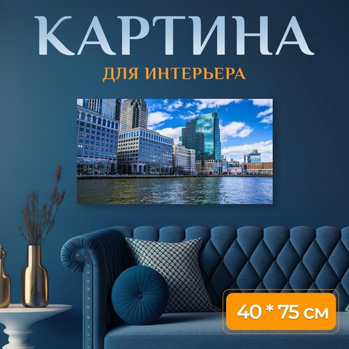 Картина на холсте "Джерси сити, док, вода" на подрамнике 75х40 см. для интерьера