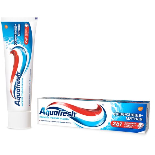 Зубная паста Aquafresh Тройная защита Освежающе-мятная, 100 мл, 100 г, белый/голубой
