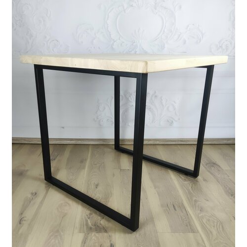 Стол кухонный Loft квадратный со столешницей без покраски из массива сосны 40 мм и черными металлическими ножками, 70x70х75 см