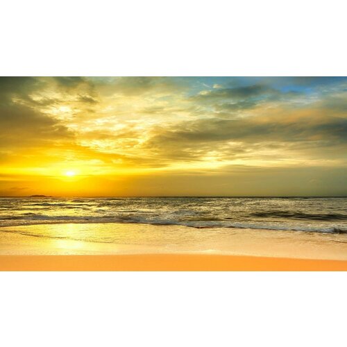 Картина на холсте 60x110 LinxOne "Море sea beach sunset закат" интерьерная для дома / на стену / на кухню / с подрамником