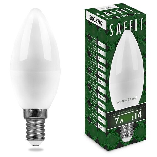 Упаковка светодиодных ламп 10 шт. Saffit SBC3707 55030, C37, 7 Вт, 2700 К