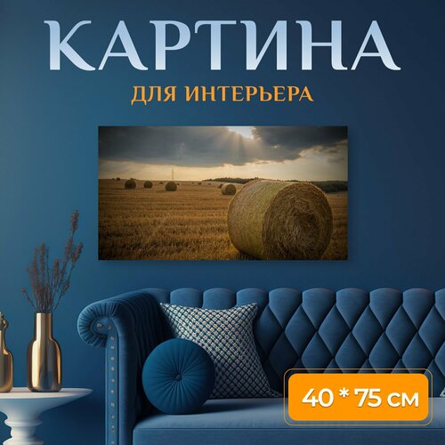 Картина на холсте "Солома, тюков, сельское хозяйство" на подрамнике 75х40 см. для интерьера