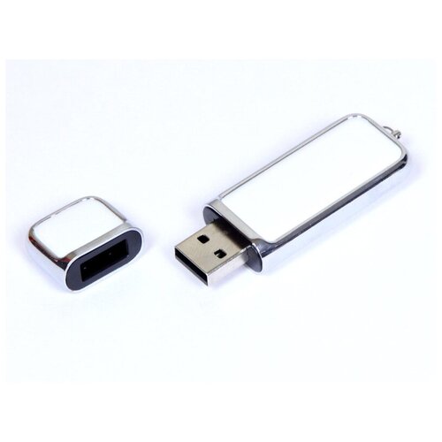 Компактная кожаная флешка для нанесения логотипа (64 Гб / GB USB 2.0 Белый/White 213 Интересный корпоративный подарок)