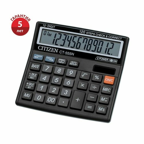 Citizen Калькулятор настольный Citizen "CT-500J", 12-разрядный, 128 х 130 х 34 мм, двойное питание, чёрный