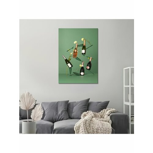 Картина на холсте с подрамником Вино на зеленом фоне 60х80