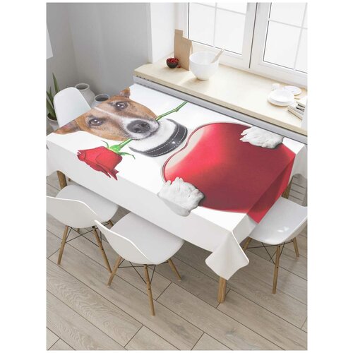 Скатерть прямоугольная JoyArty на кухонный стол "Пес романтик" из оксфорда, 180x145 см