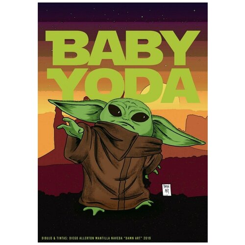 Плакат, постер на холсте Grogu-Baby Yoda/Грогу-Малыш Йода/. Размер 21 х 30 см