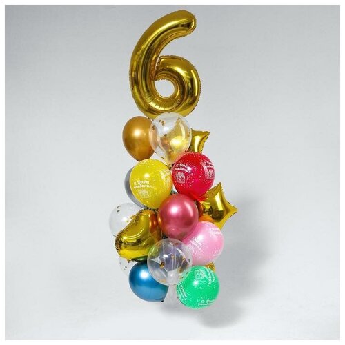 Букет из шаров «День рождения – 6 лет», фольга, латекс, набор 21 шт, цвет золотой
