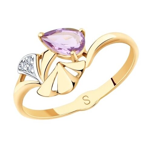 Кольцо Diamant online, золото, 585 проба, фианит, аметист, размер 16